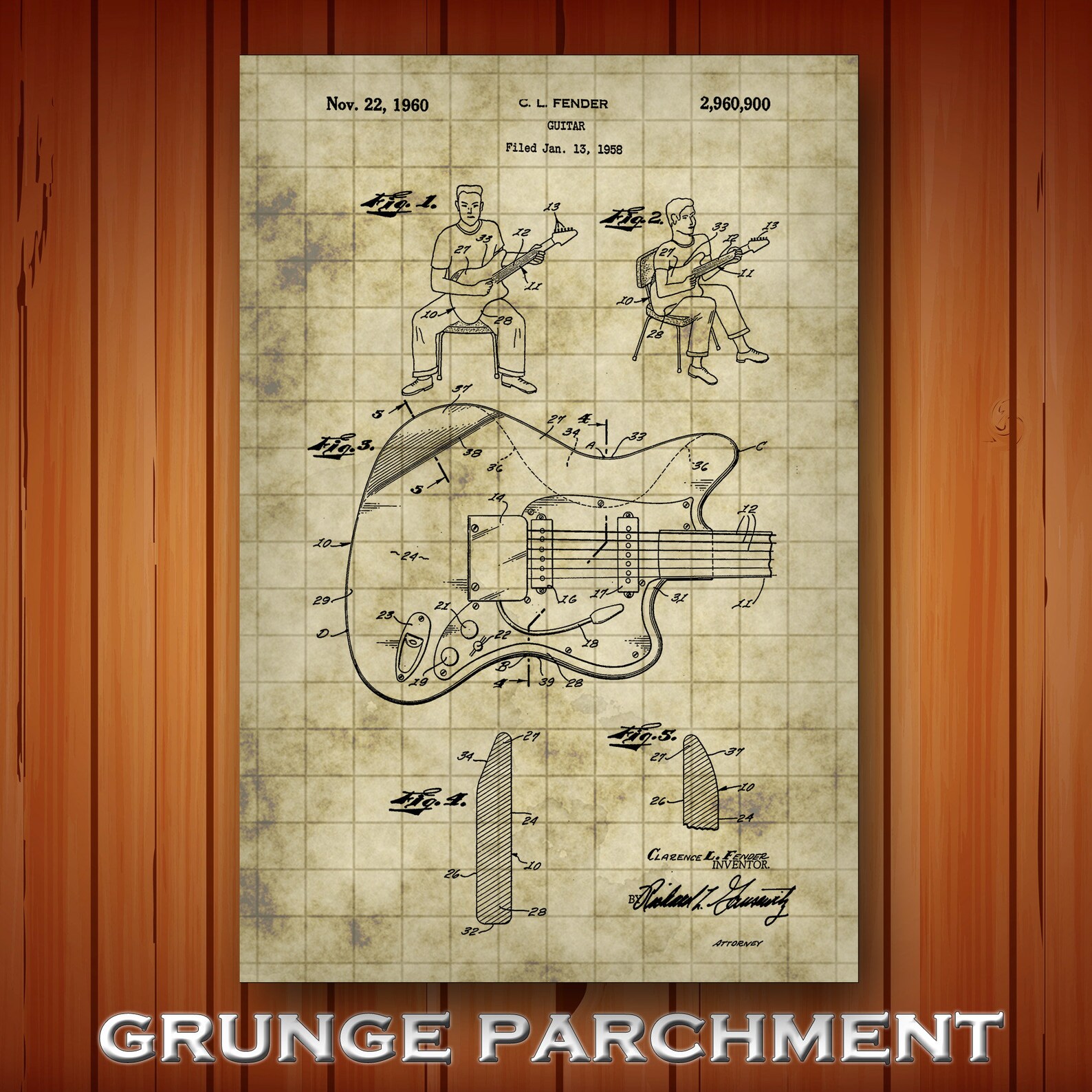 1960 Clarence Fender Poster Guitar Patent Print Electric | Etsy