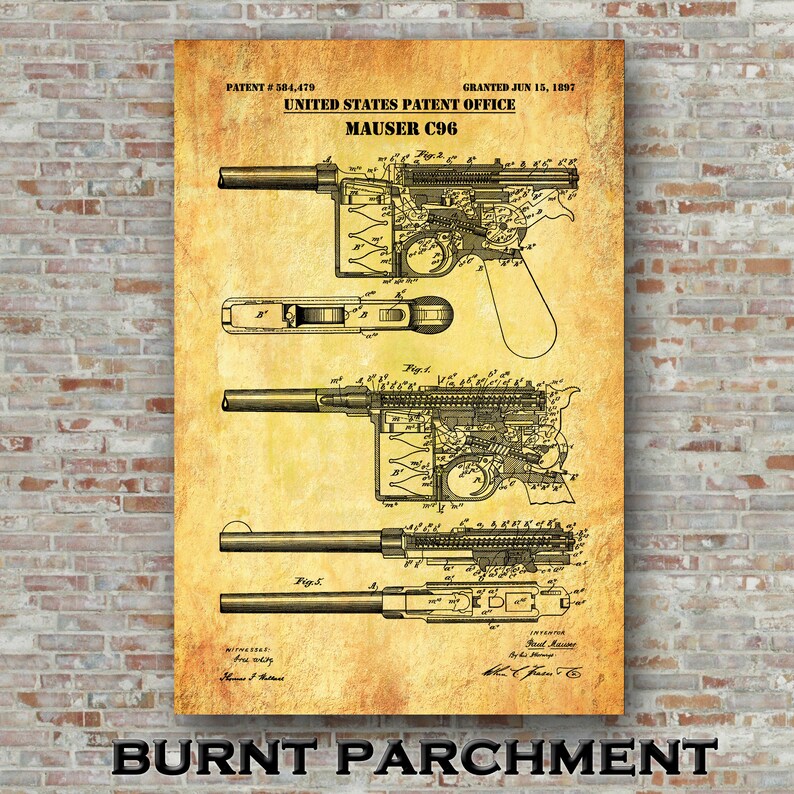 Mauser C96 Patent Print Mauser Pistol Poster Old Gun Art | Etsy
