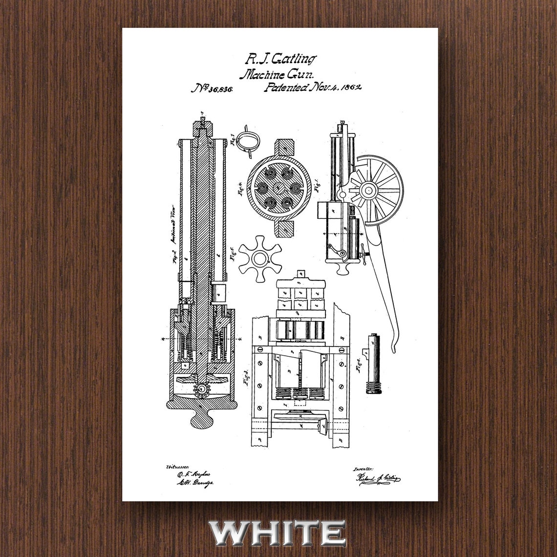 1862 Gatling Gun Patent Print Machine Gun Poster Machine Gun | Etsy