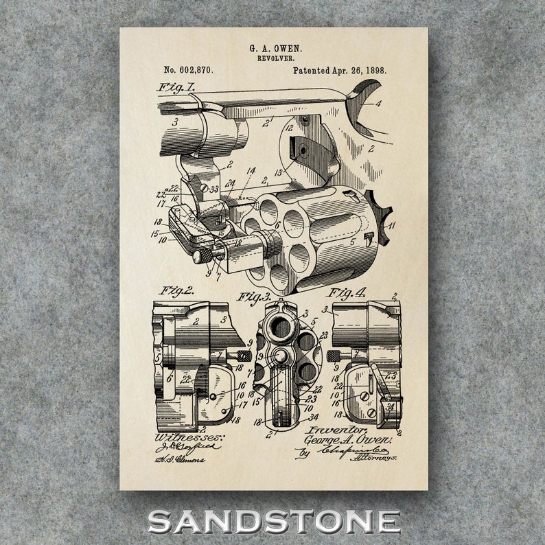 1898 Revolver Patent Print Hand Gun Poster Revolver Poster | Etsy