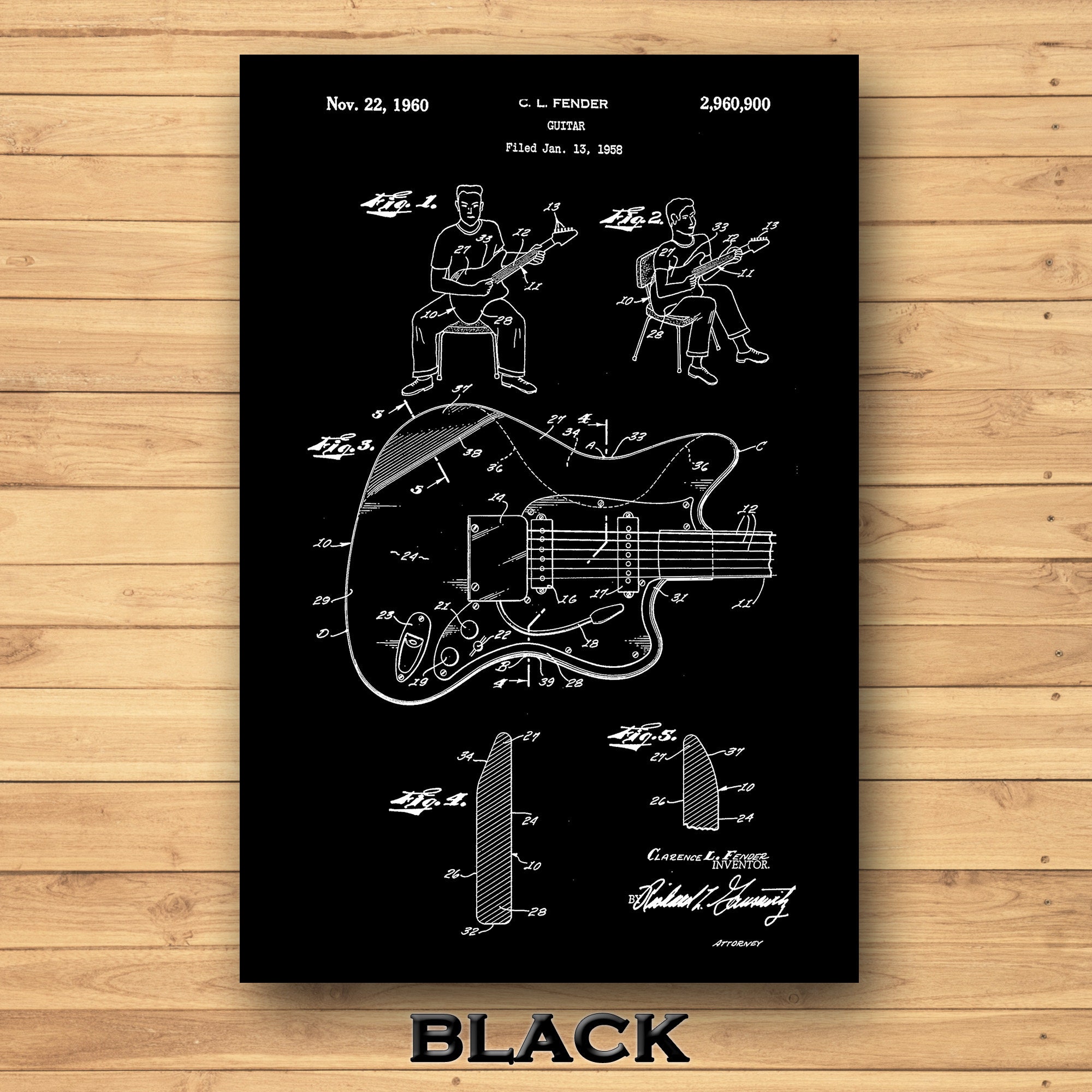 1960 Clarence Fender Poster Guitar Patent Print Electric | Etsy