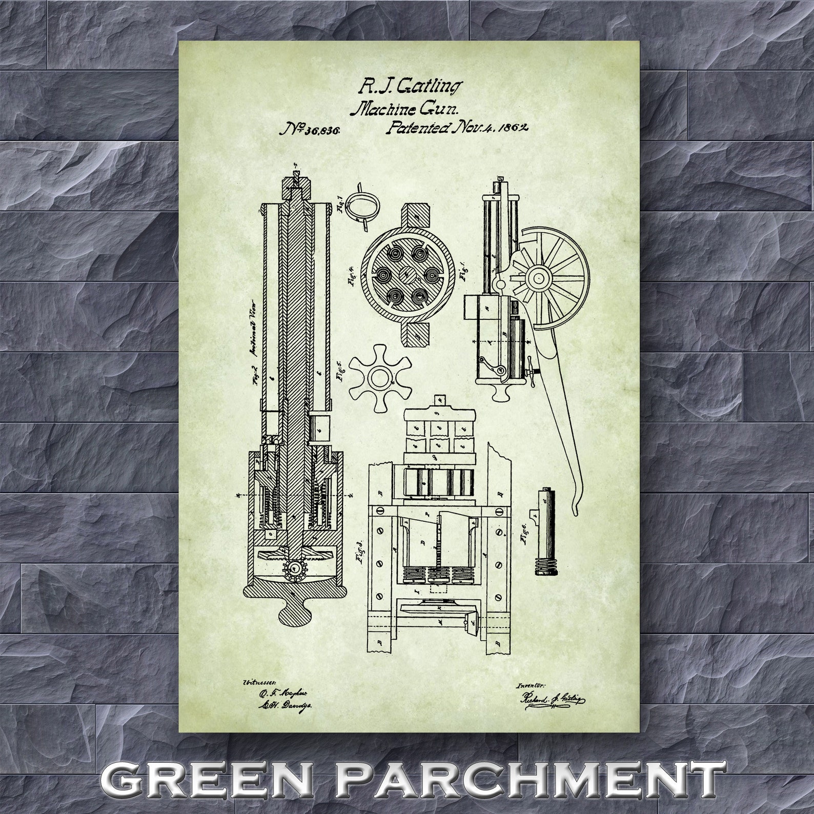1862 Gatling Gun Patent Print Machine Gun Poster Machine Gun | Etsy