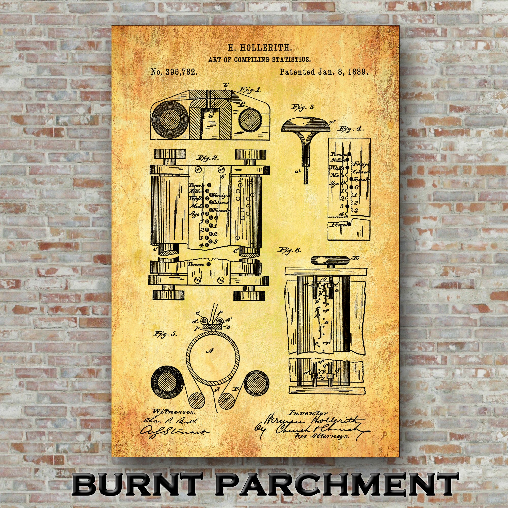 First Computer Poster Computer Patent Hollerith Machine | Etsy
