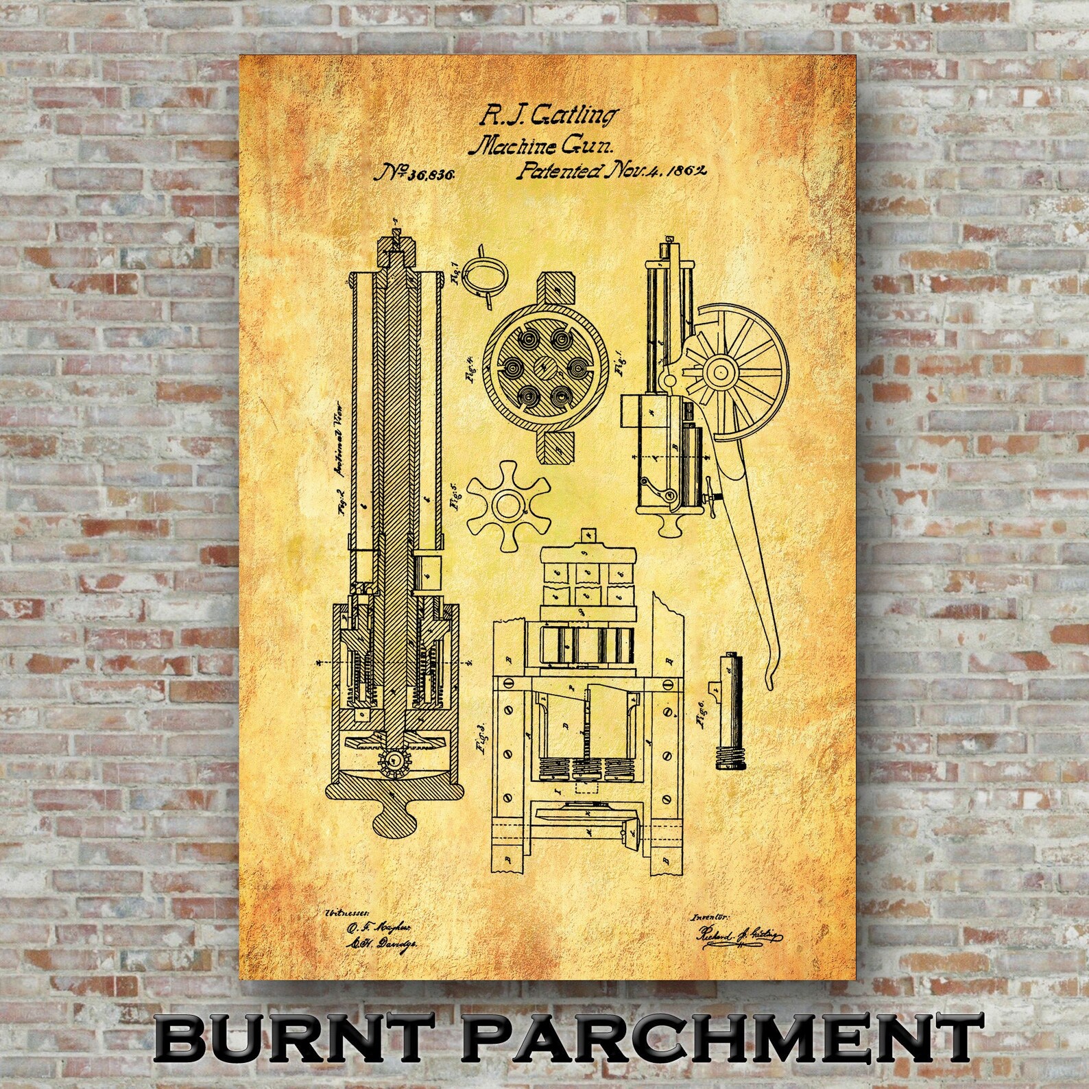 1862 Gatling Gun Patent Print Machine Gun Poster Machine Gun | Etsy