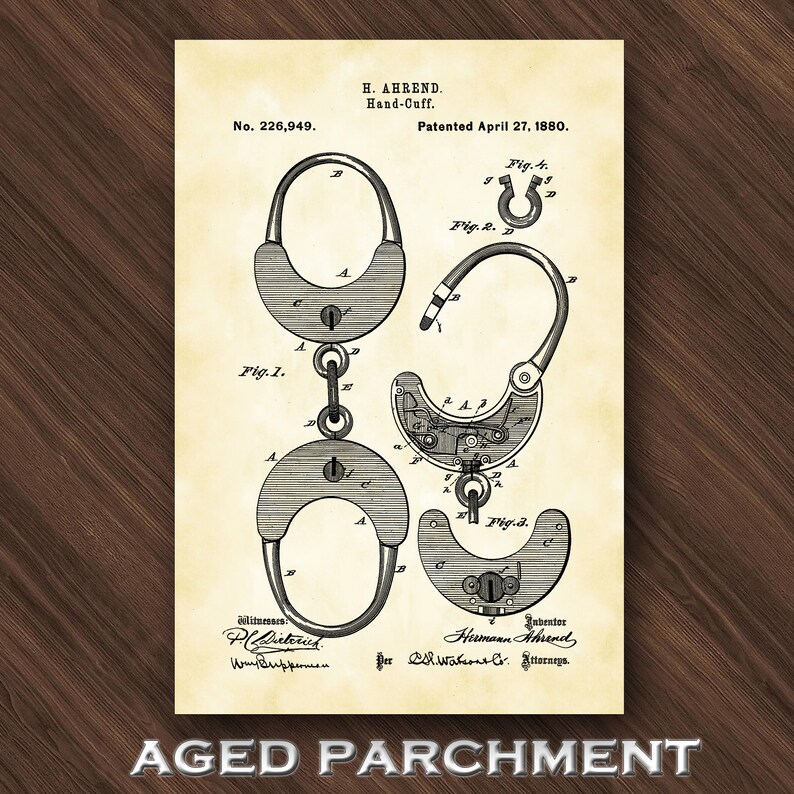 Handcuffs Patent Print Handcuff Poster Police Gift Vintage | Etsy