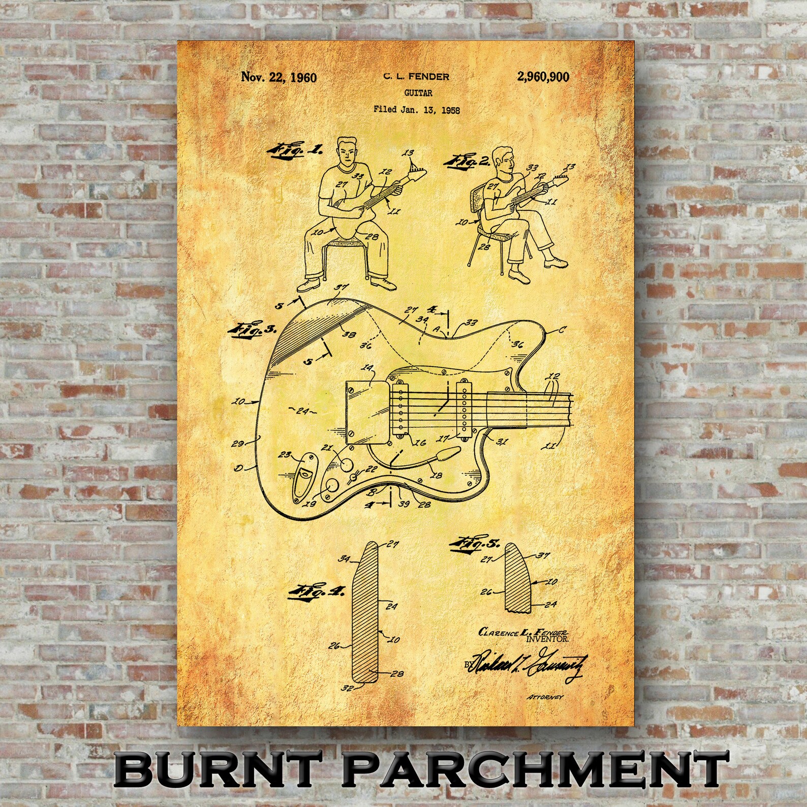1960 Clarence Fender Poster Guitar Patent Print Electric | Etsy