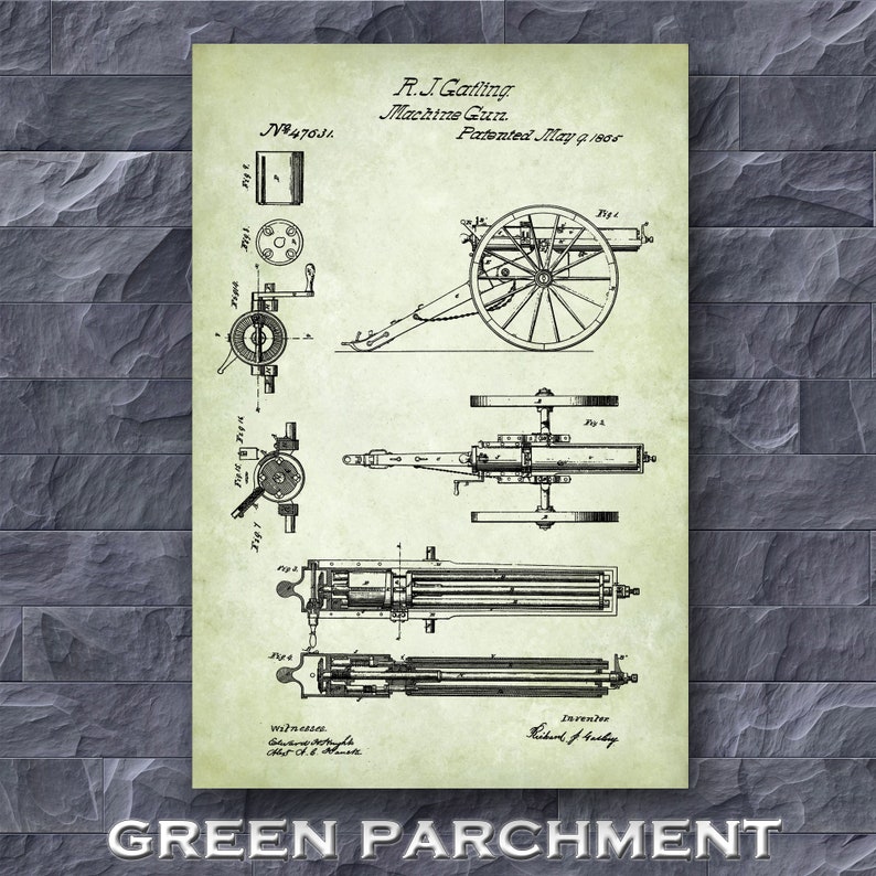 1865 Gatling Machine Gun Patent Print Machine Gun Poster | Etsy