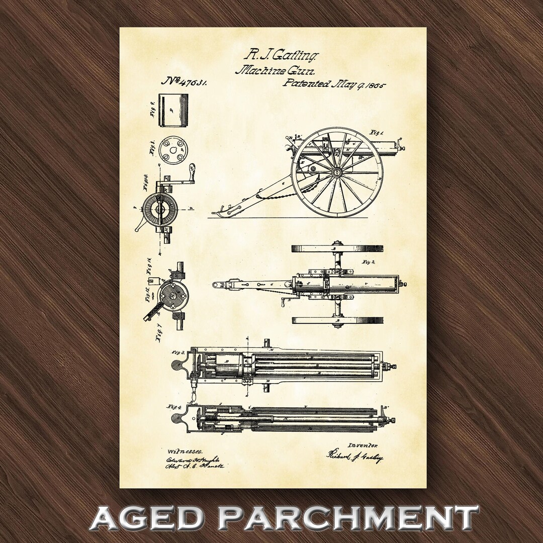 1865 Gatling Machine Gun Patent Print Machine Gun Poster - Etsy