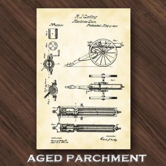 1865 Gatling Machine Gun Patent Print Machine Gun Poster | Etsy
