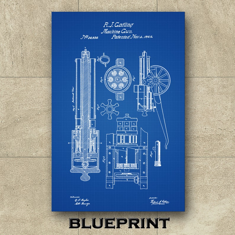 1862 Gatling Gun Patent Print Machine Gun Poster Machine Gun | Etsy