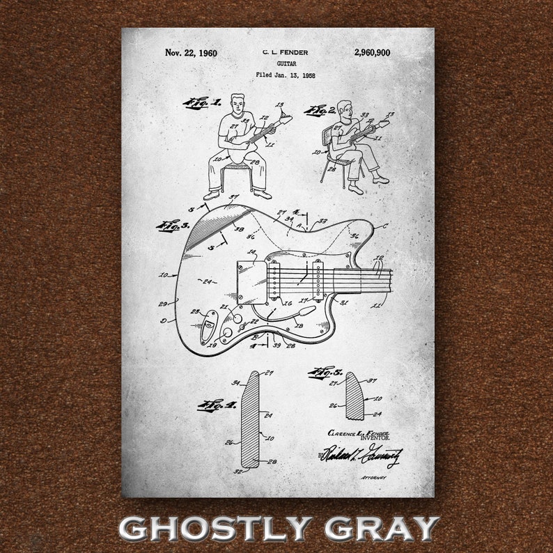 1960 Clarence Fender Poster Guitar Patent Print Electric - Etsy