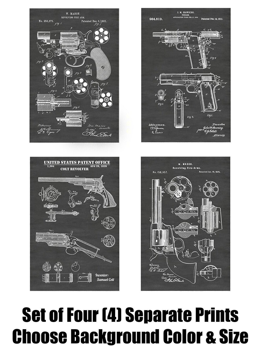 Colt Firearms Patent Print Set of 4 Colt Revolvers Poster - Etsy