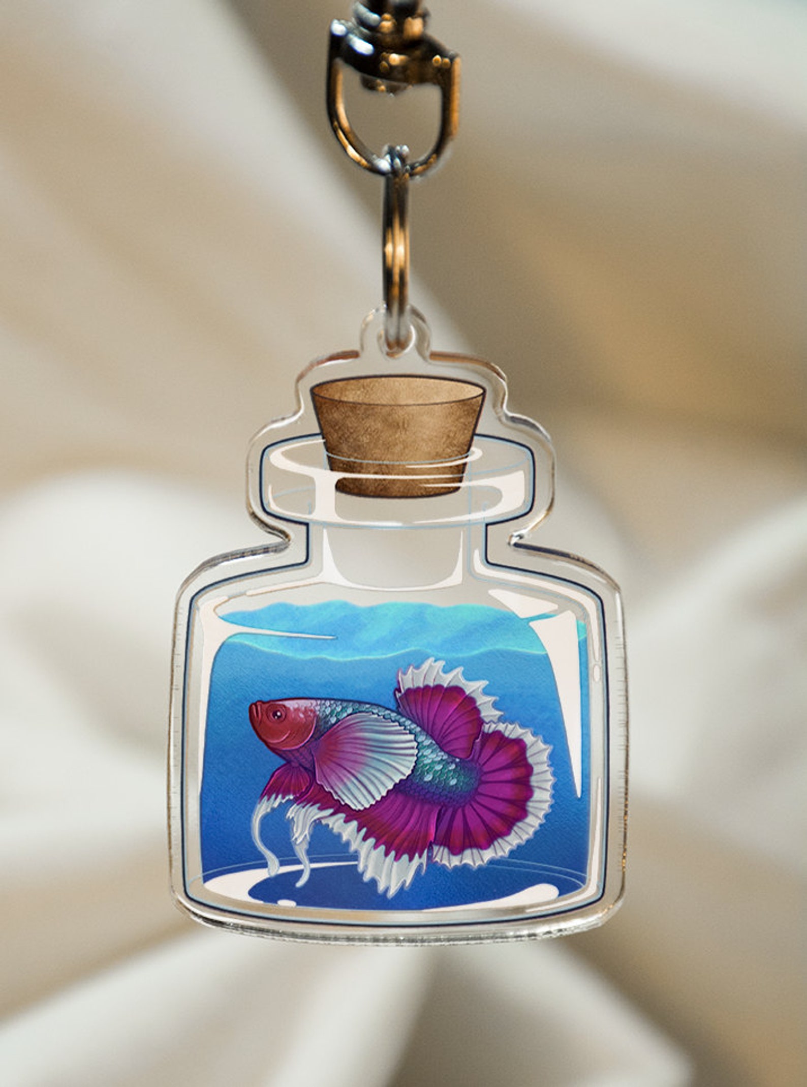 Acrylic Charm Keychain - Betta Fish in a Bottle - Etsy