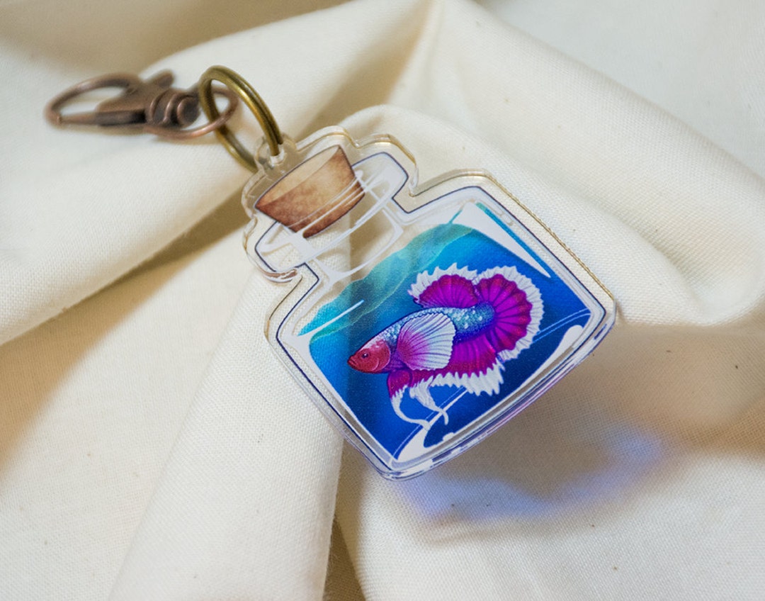 Acrylic Charm Keychain - Betta Fish in a Bottle - Etsy