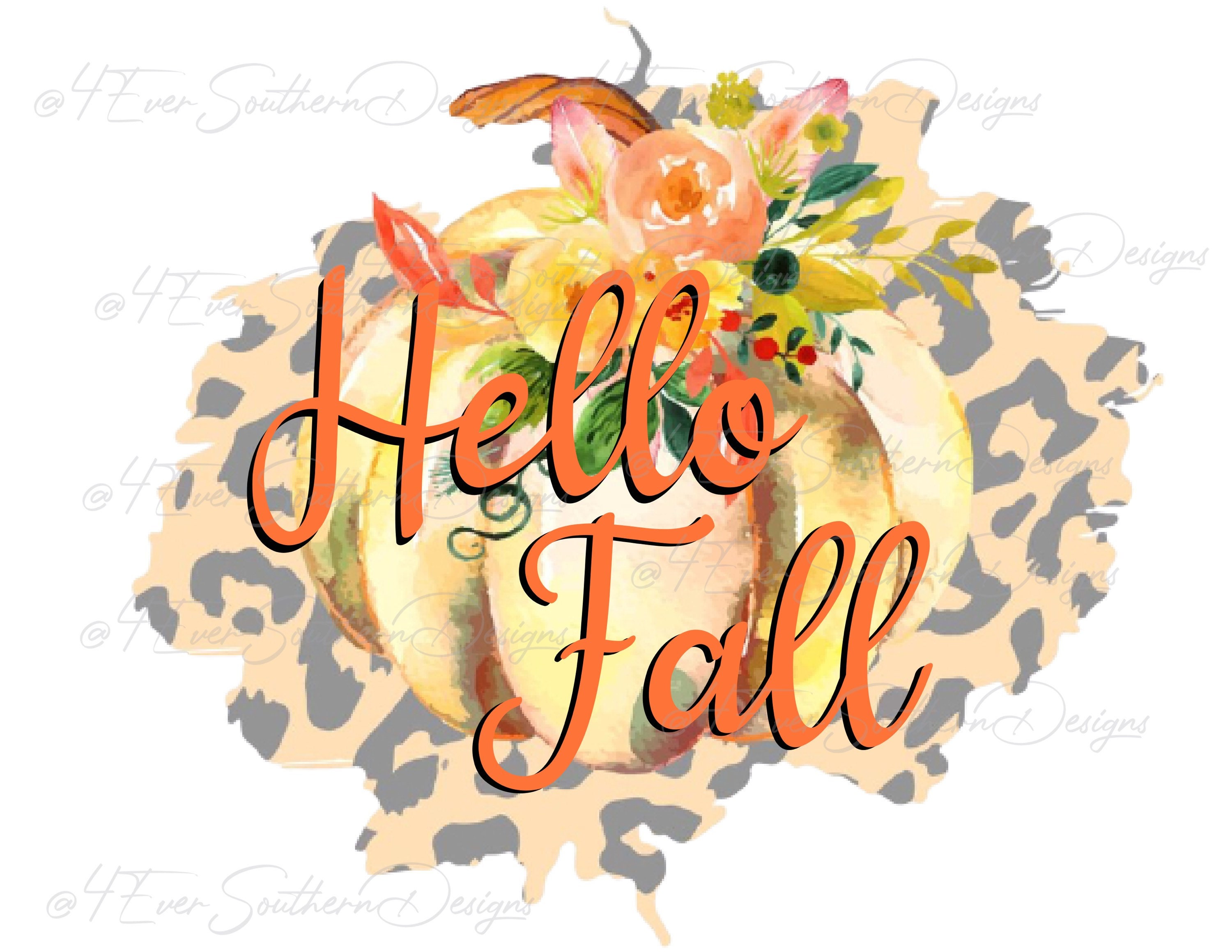Hello Fall Leopard Print Fall Pumpkin Digital File | Etsy