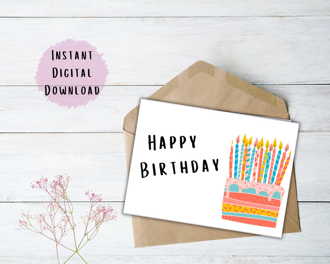 Printable Birthday Card/ Watercolor Cake Downloadable Birthday Card ...