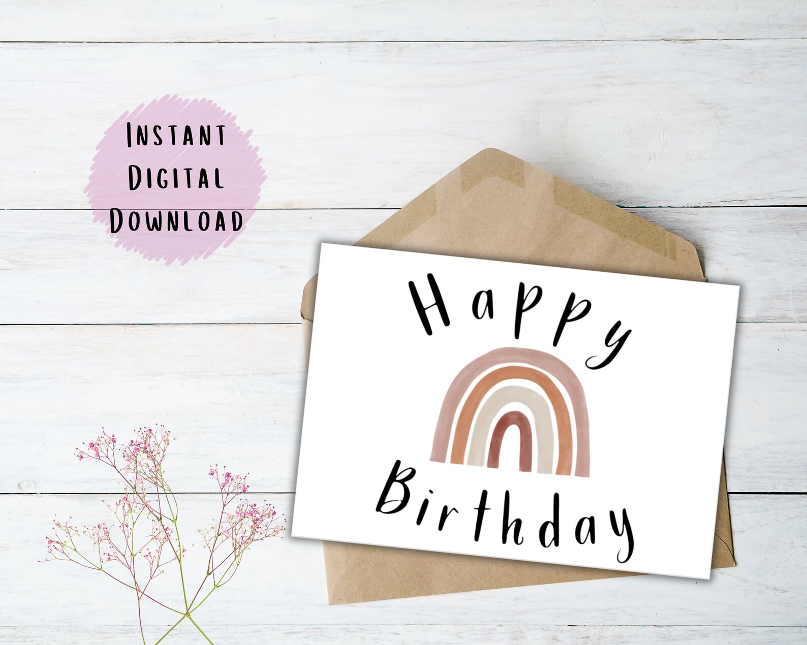 Beautiful Boho Printable Birthday Card/ Rainbow Downloadable Card ...