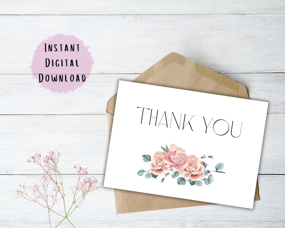 Printable Simple Thank You Card/ Watercolor Downloadable Card/ Digital ...