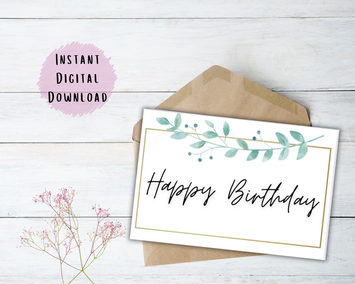 Printable Birthday Card, Boho Birthday Downloadable Card/ Print at Home ...