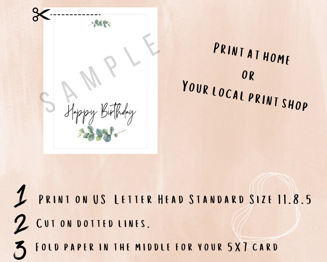 Printable Birthday Card, Boho Birthday Downloadable Card/ Print at Home ...