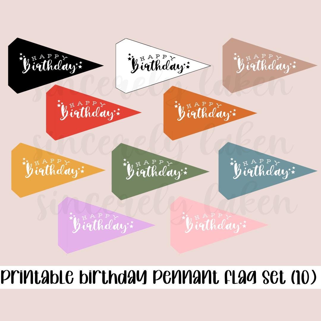 Happy Birthday Pennant Flag Printable Set, Multi-color Variety ...