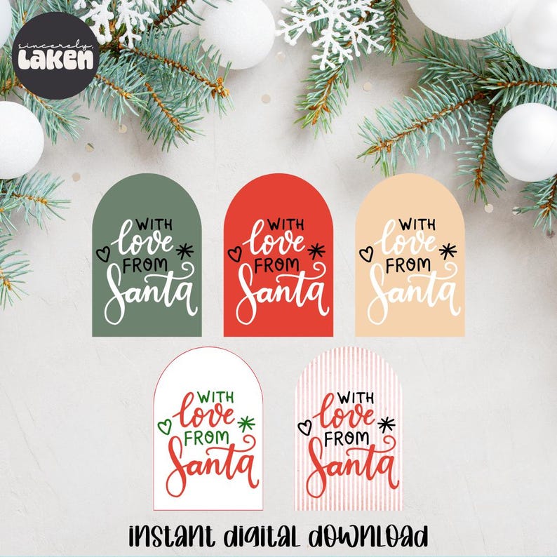 From Santa Printable Gift Tags, Instant Digital Download With Love From ...