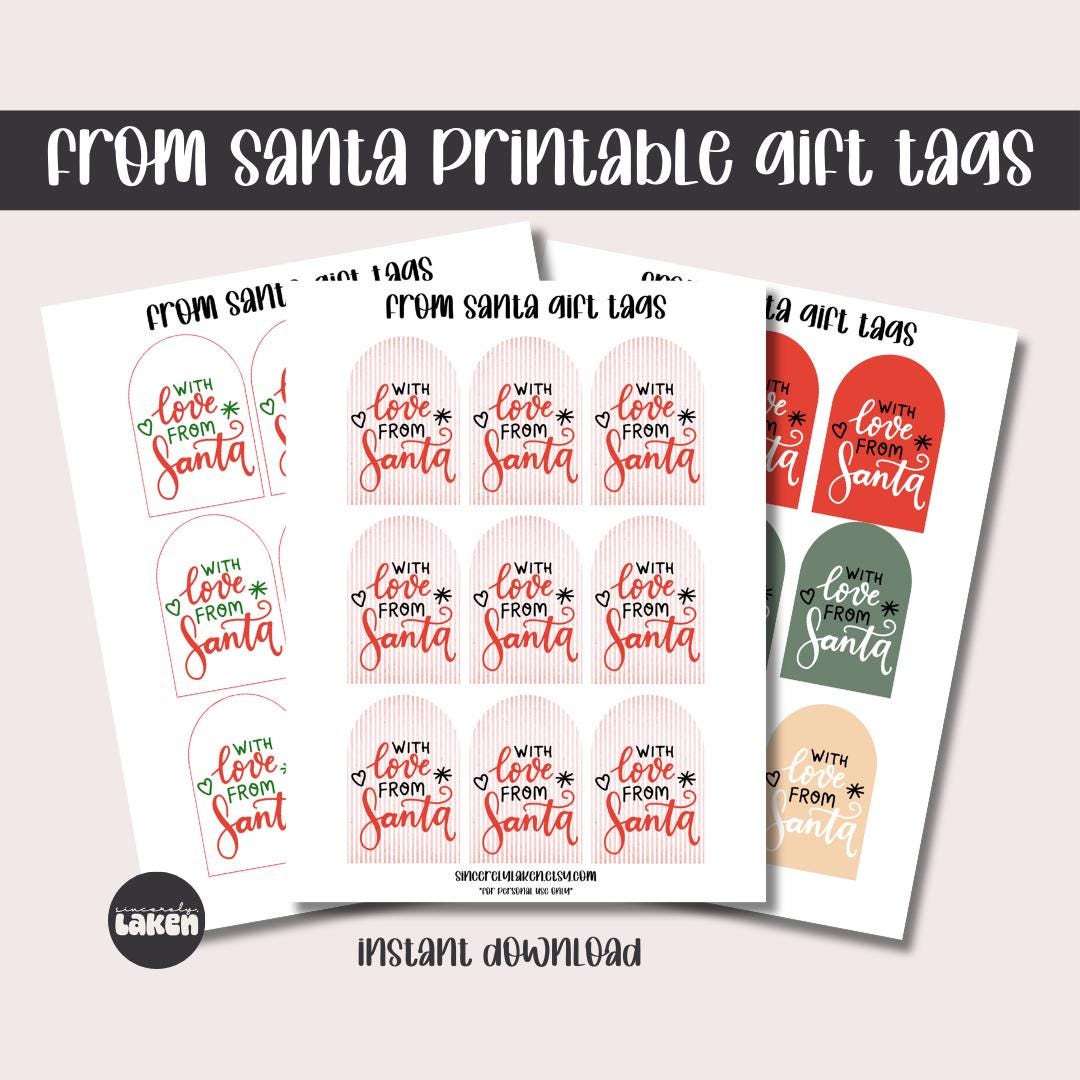 From Santa Printable Gift Tags, Instant Digital Download With Love From ...