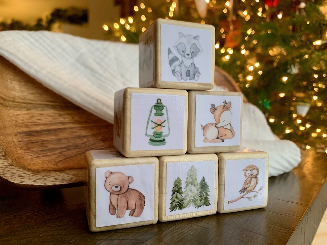 6 Woodland Nursery Wooden Blocks - Etsy