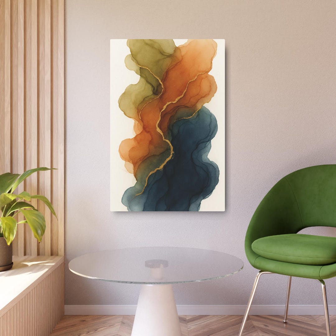 Abstract Teal Terracotta Ink Flow Metal Wall Art - Etsy