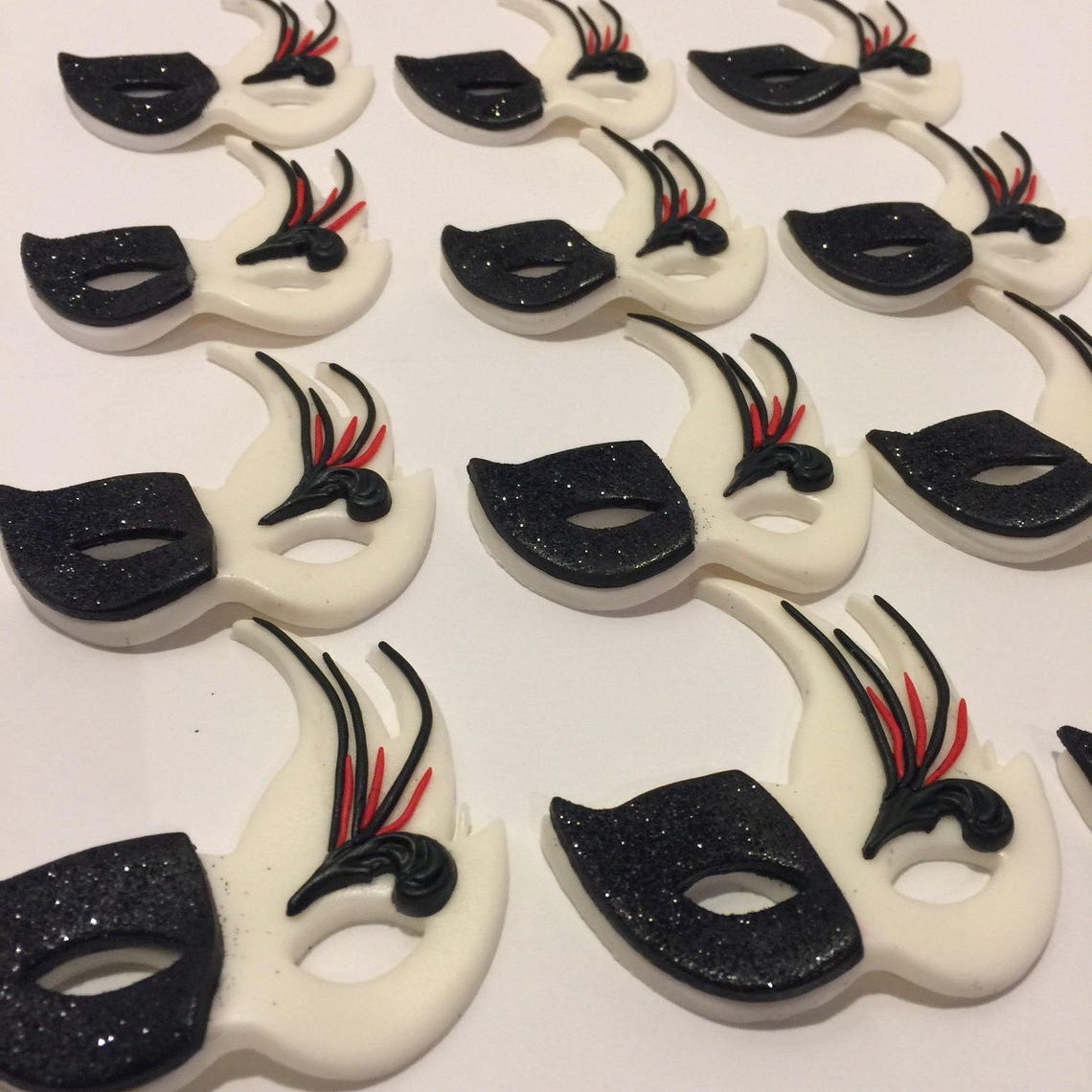 Masquerade Mask Cupcake Toppers-black/white With Hint of Red - Etsy