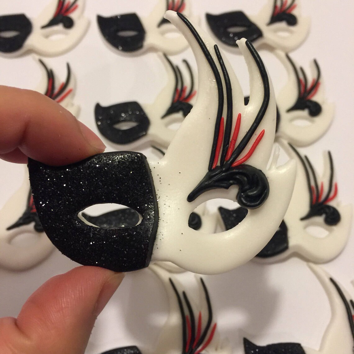 Masquerade Mask Cupcake Toppers-black/white With Hint of Red | Etsy