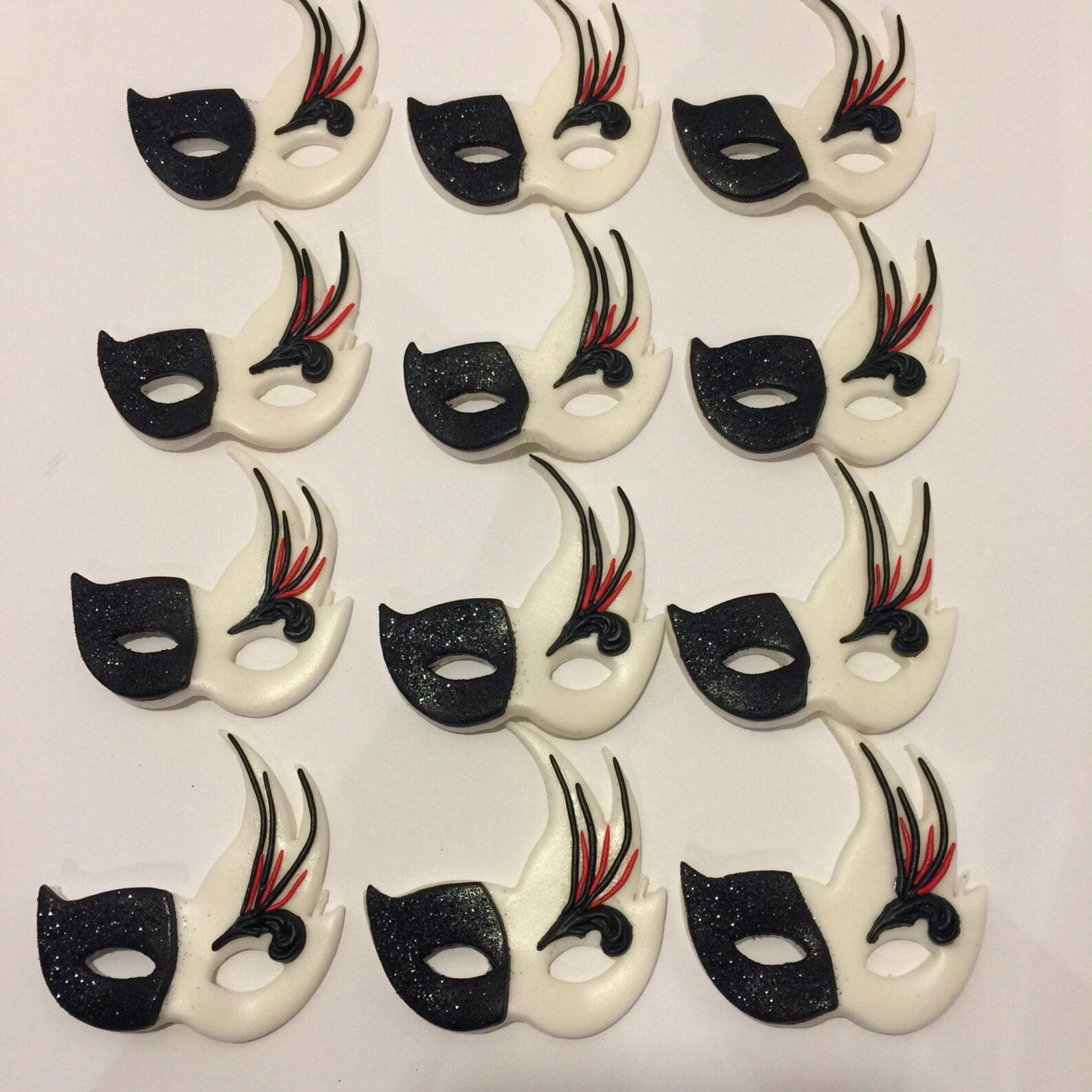 Masquerade Mask Cupcake Toppers-black/white With Hint of Red | Etsy