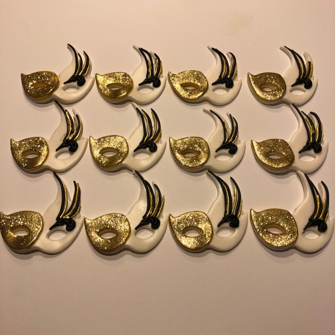 Maquerade Mask Cupcake Toppers Gold/white With Black - Etsy