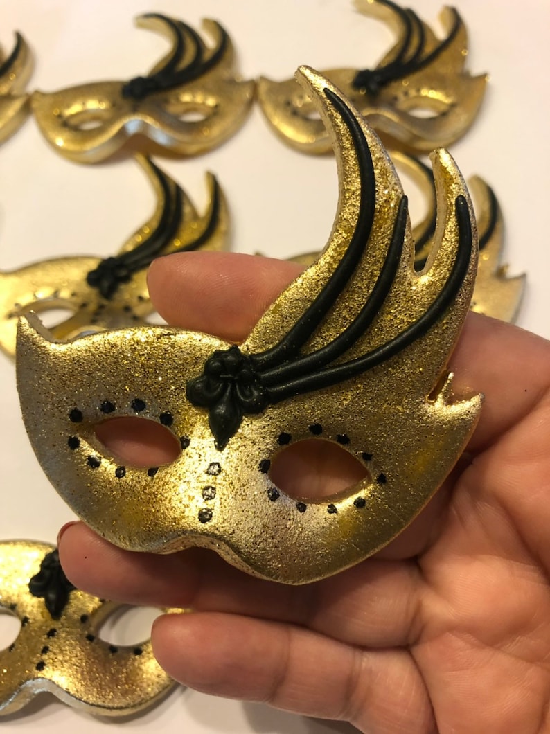 Masquerade Masks Cupcake Toppers- Gold With Black Design - Etsy