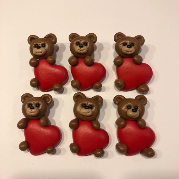 Teddy bear with heart Cupcake toppers | Etsy
