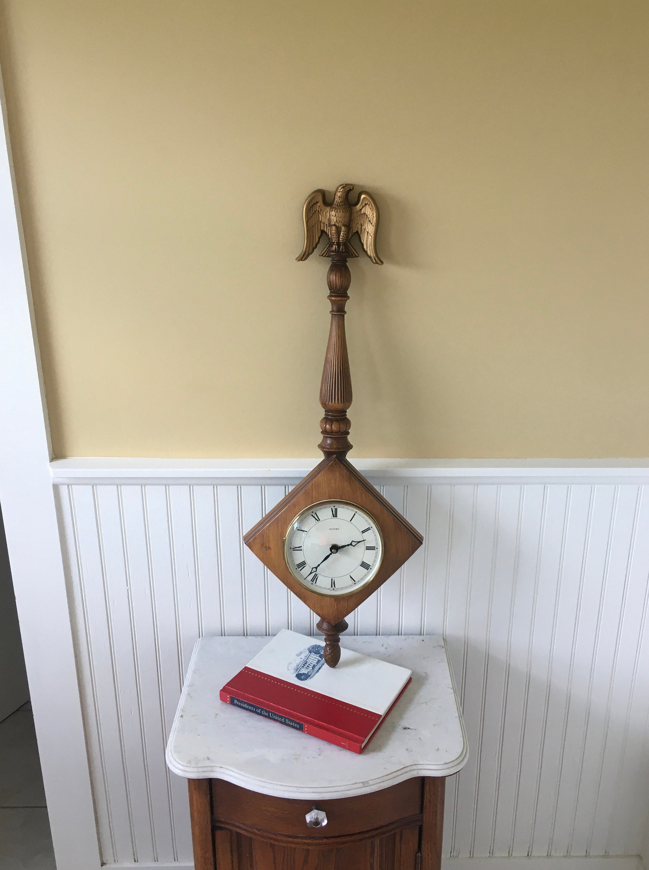 Vintage 31 Welby Clock With Diamond Shape Faux Wood Clock Base W ...