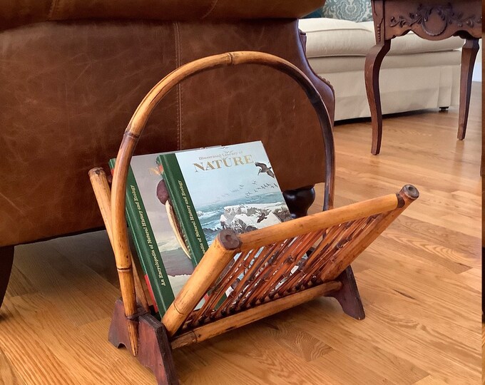 Vintage Bamboo Magazine Rack, Tropical Folding Rattan Magazine Rack ...