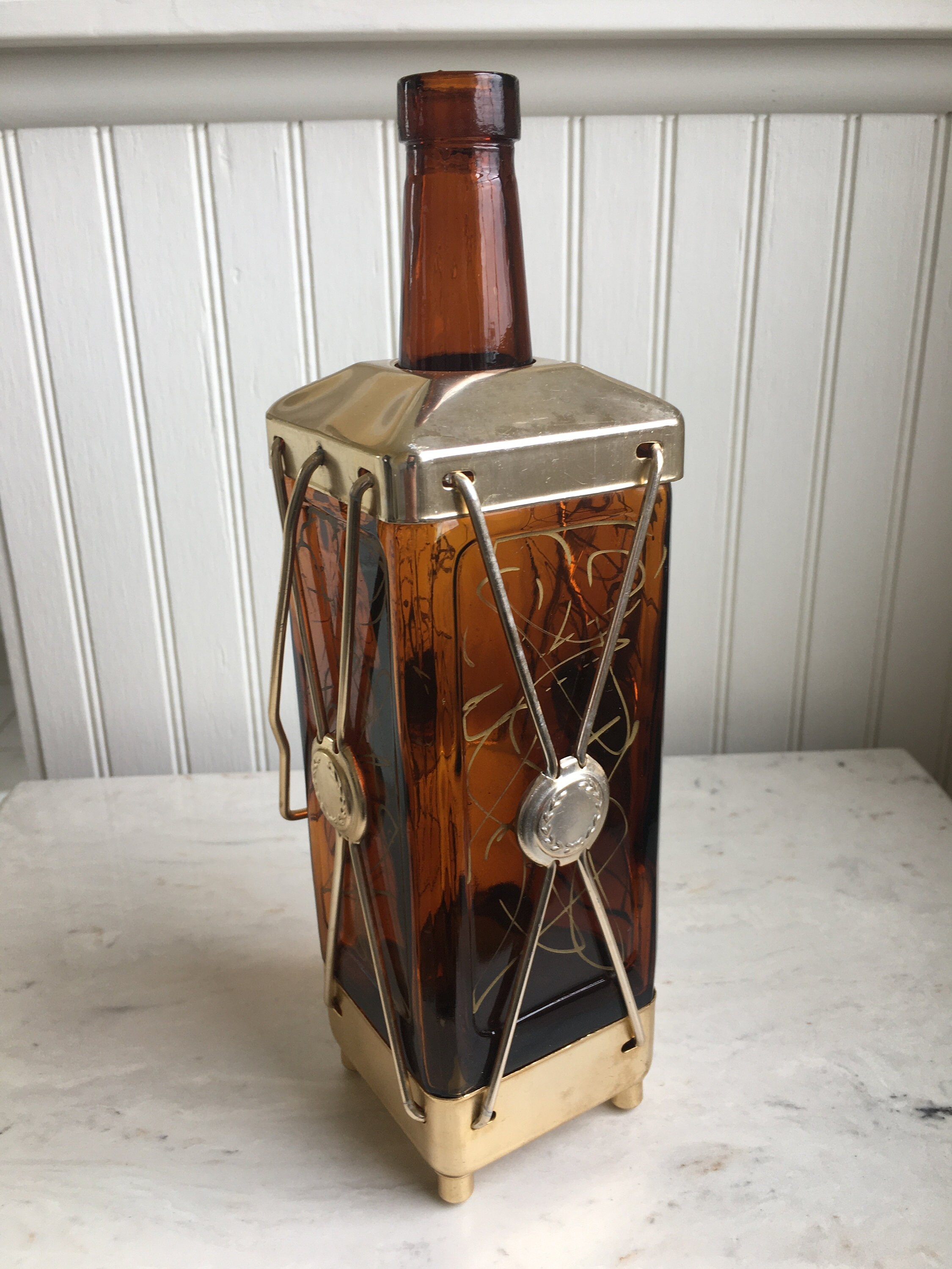 Vintage Music Box Decanter Amber Glass Decanter Gold Metal - Etsy