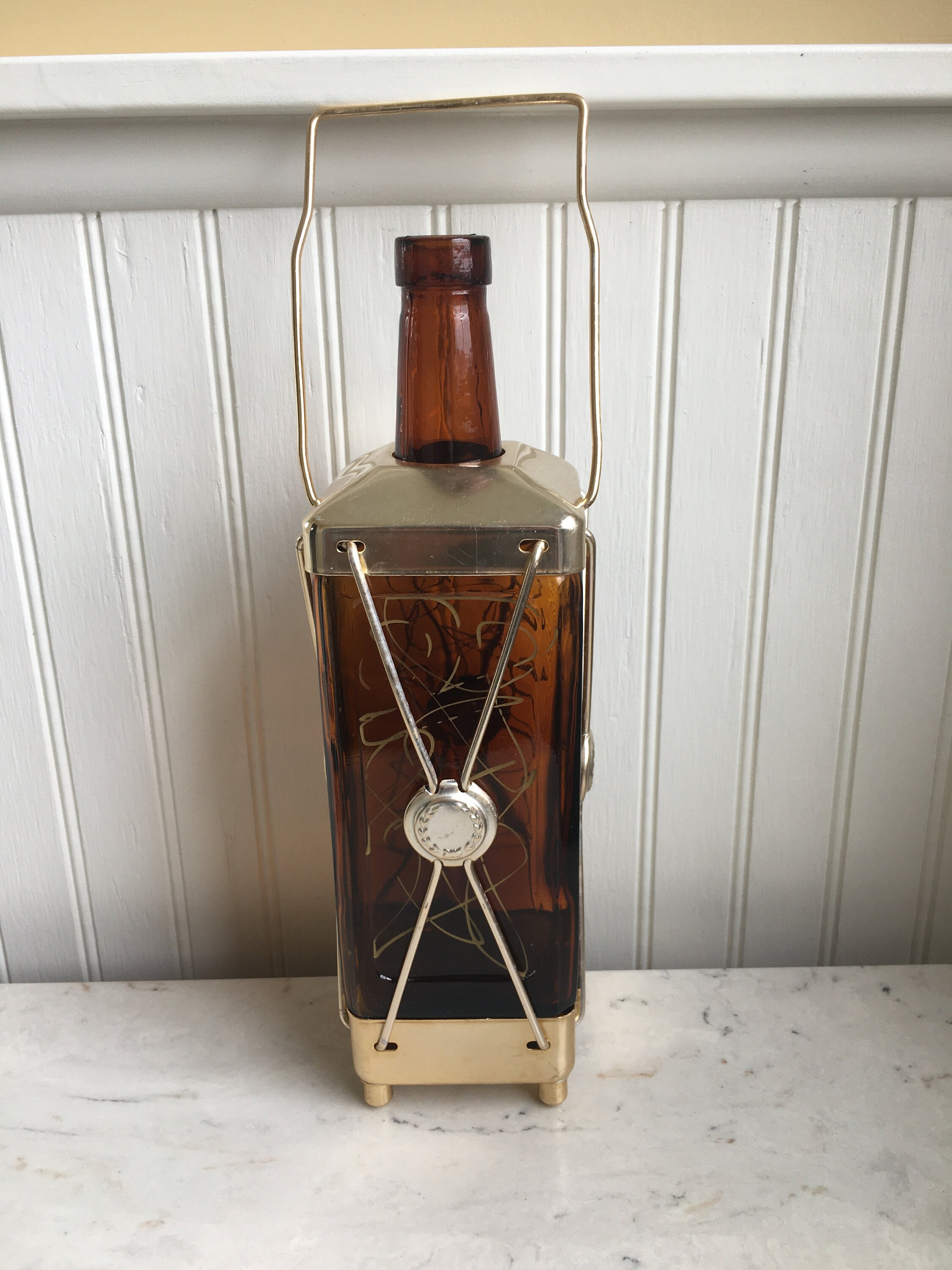 Vintage Music Box Decanter Amber Glass Decanter Gold Metal - Etsy