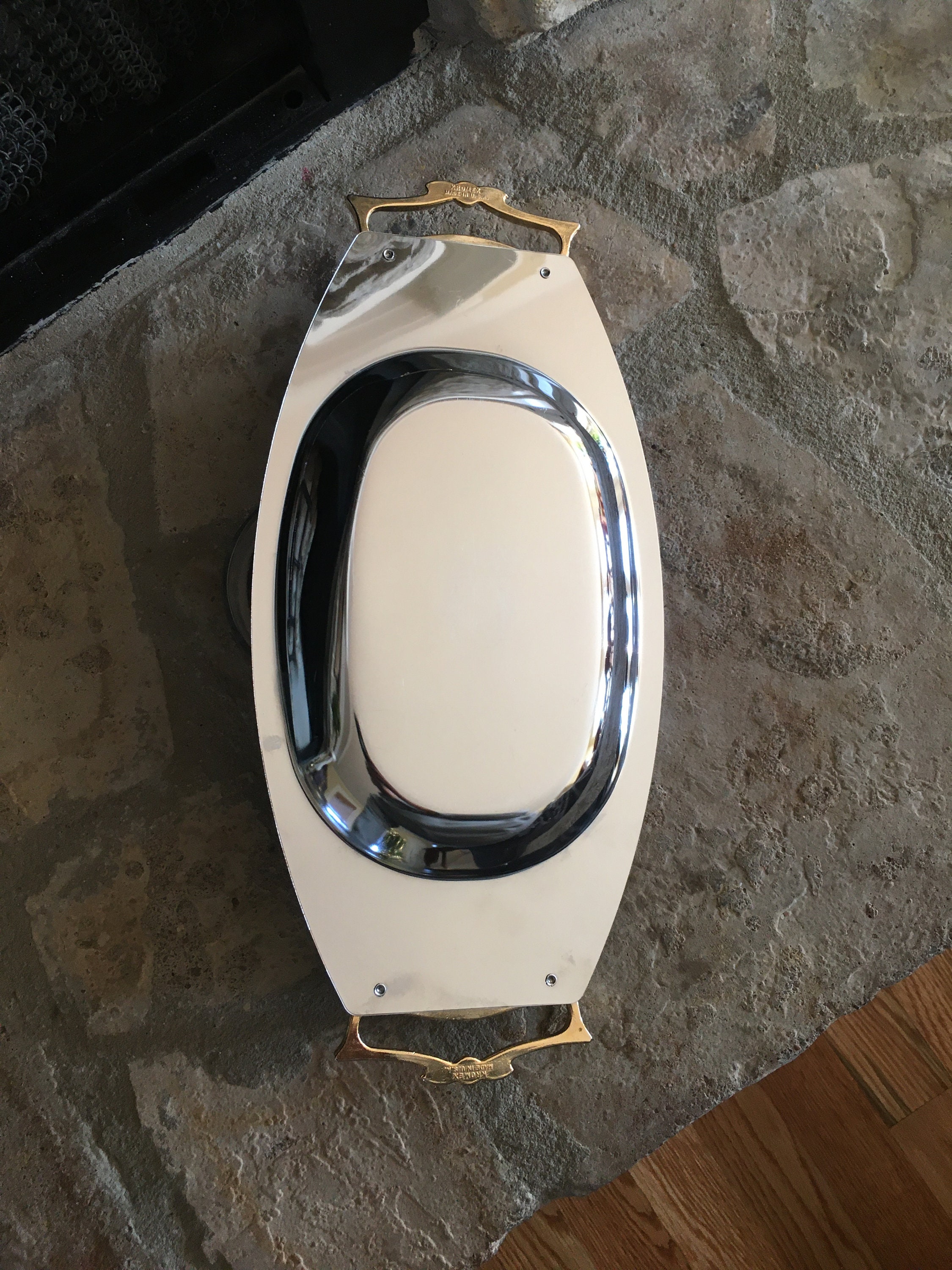 Vintage 14 Kromex Silver Tray With Gold Handles Mid | Etsy