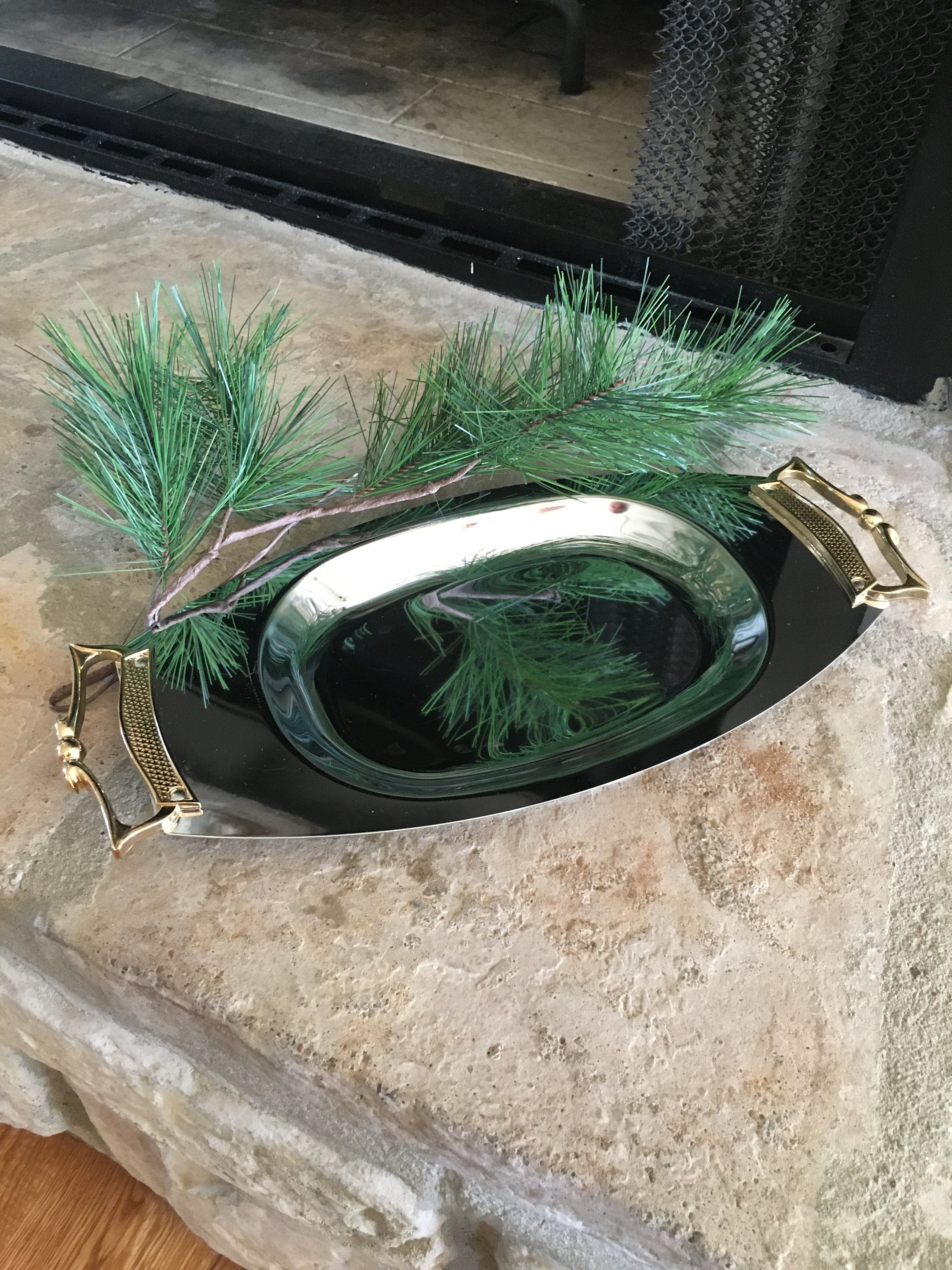 Vintage 14 Kromex Silver Tray With Gold Handles Mid - Etsy