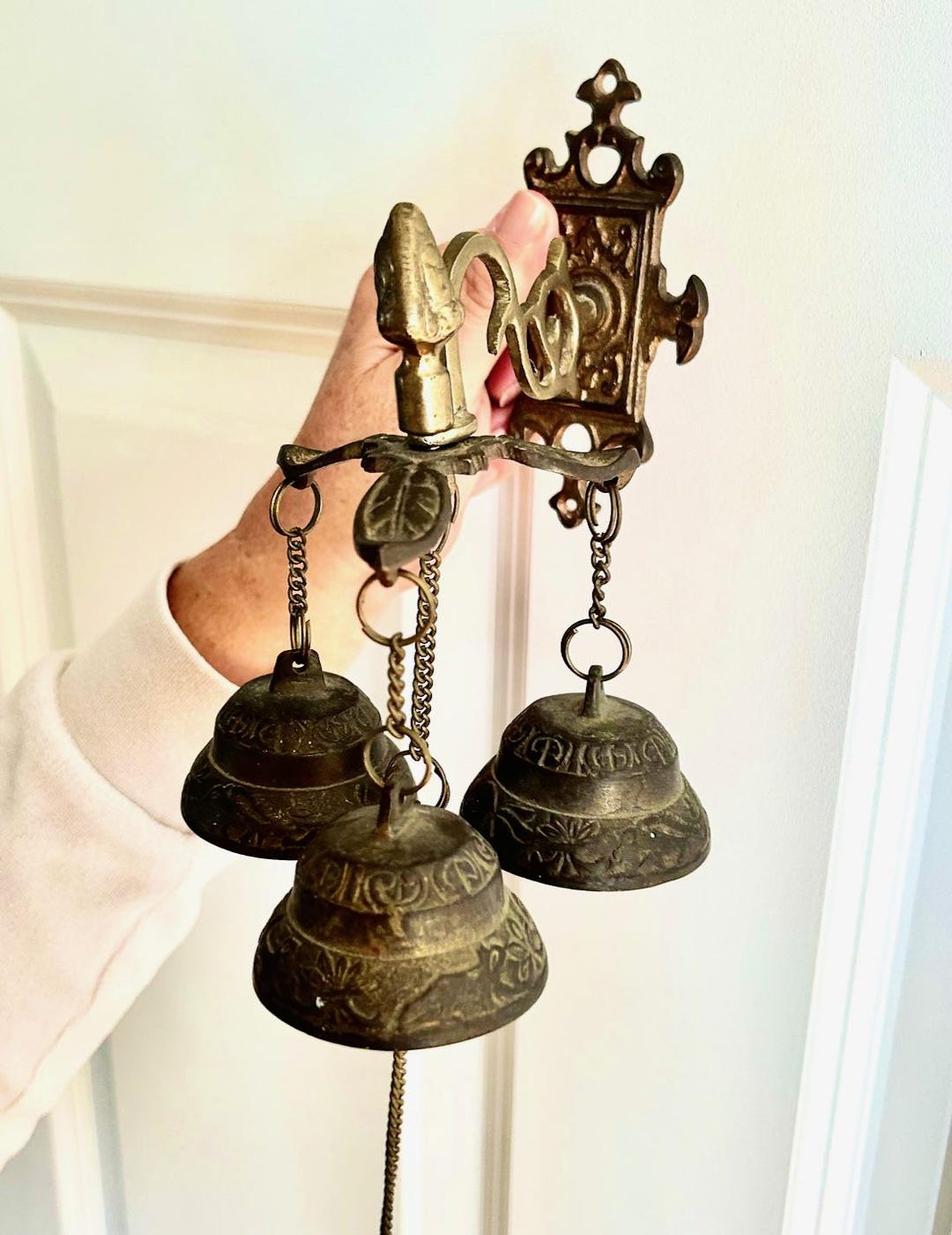 Vintage Brass Bell Wall Chime, Brass Ornate Three Bell Wall Mount ...