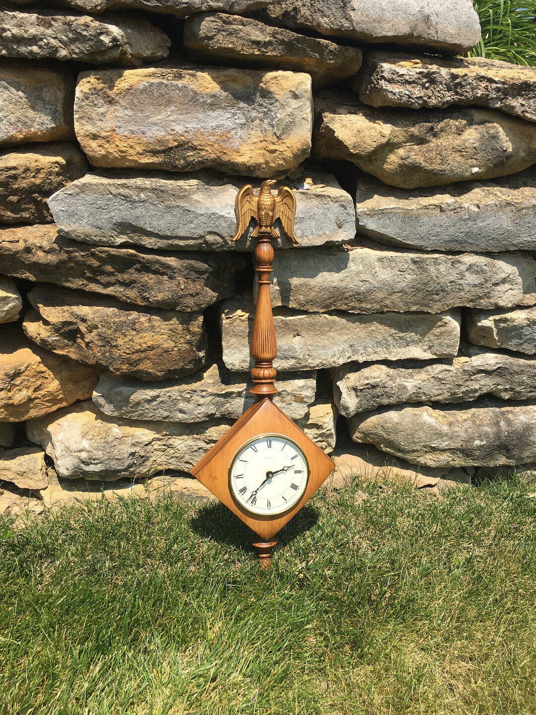 Vintage 31" Welby Clock With Diamond Shape Faux Wood Clock Base W ...