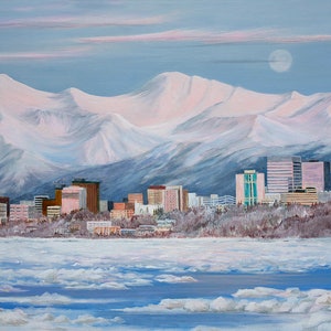 Downtown Anchorage Alaska, Anchorage Skyline, Alpenglow Art, Chugach ...