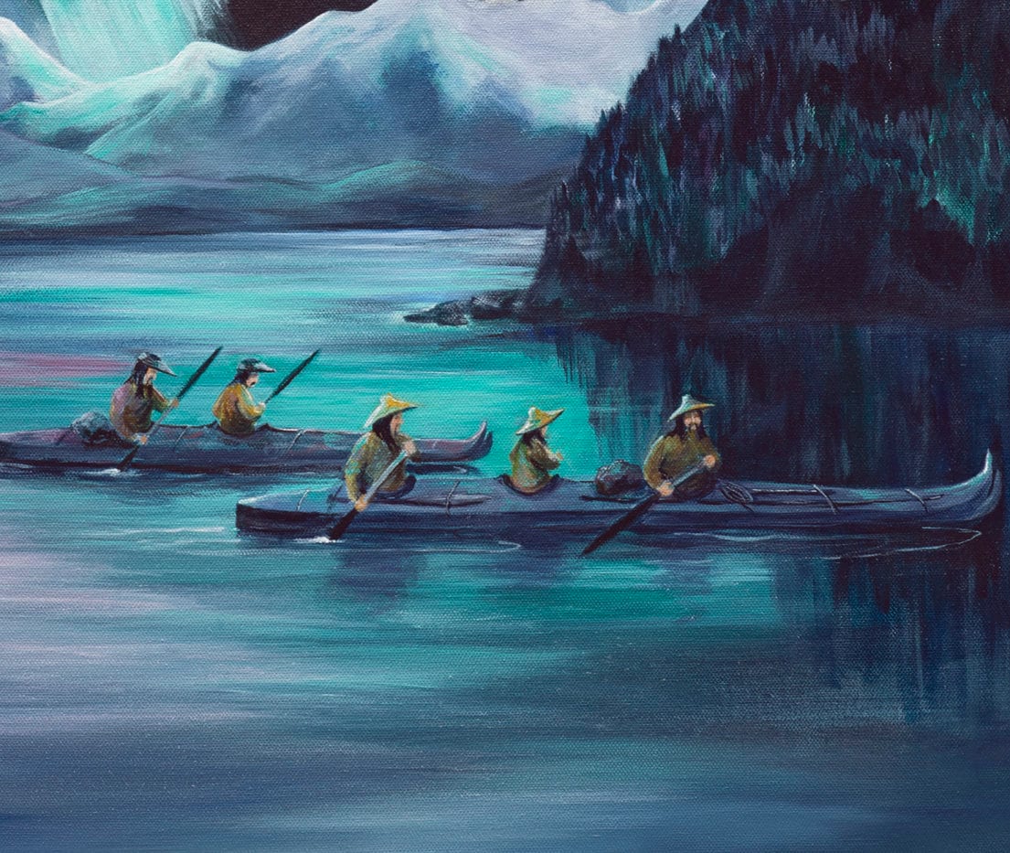 Wall Décor Aleut art Kayak Northern lights Baidarka Alutiiq art First ...