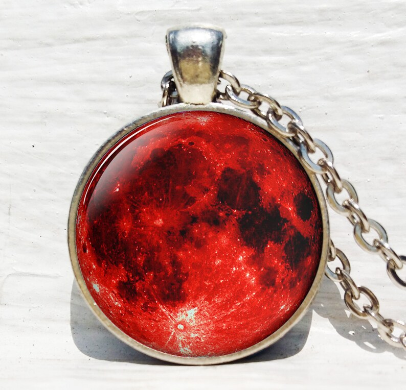 Blood Moon Pendant Charm Lunar Space Necklace Red Moon Lunar | Etsy