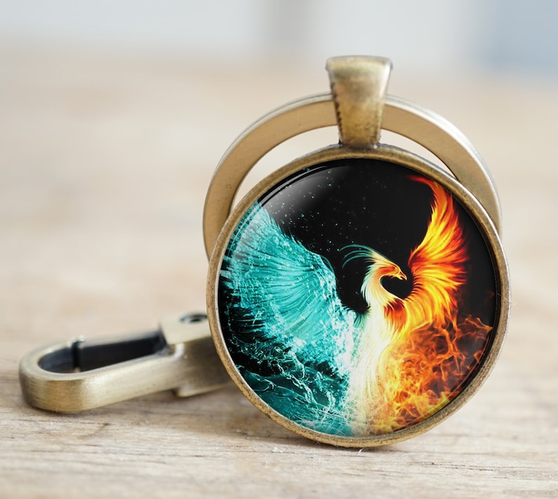 Fire and Water Key ChainFirebird Keychains Phoenix | Etsy