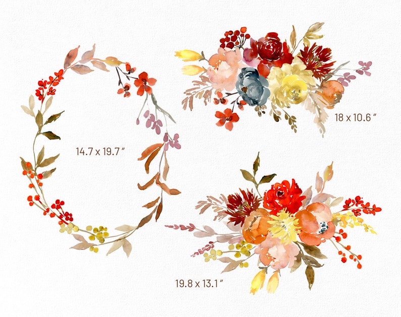 Watercolor Autumn Flowers Clipart Fall Roses Floral Clip Art - Etsy