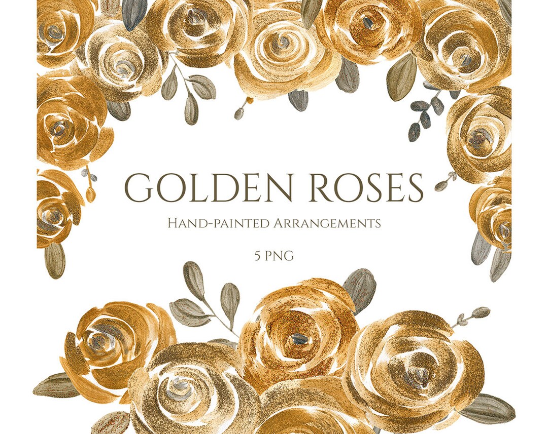 Golden Floral Frame Border Clipart Glitter Designs Flowers Roses Clip ...