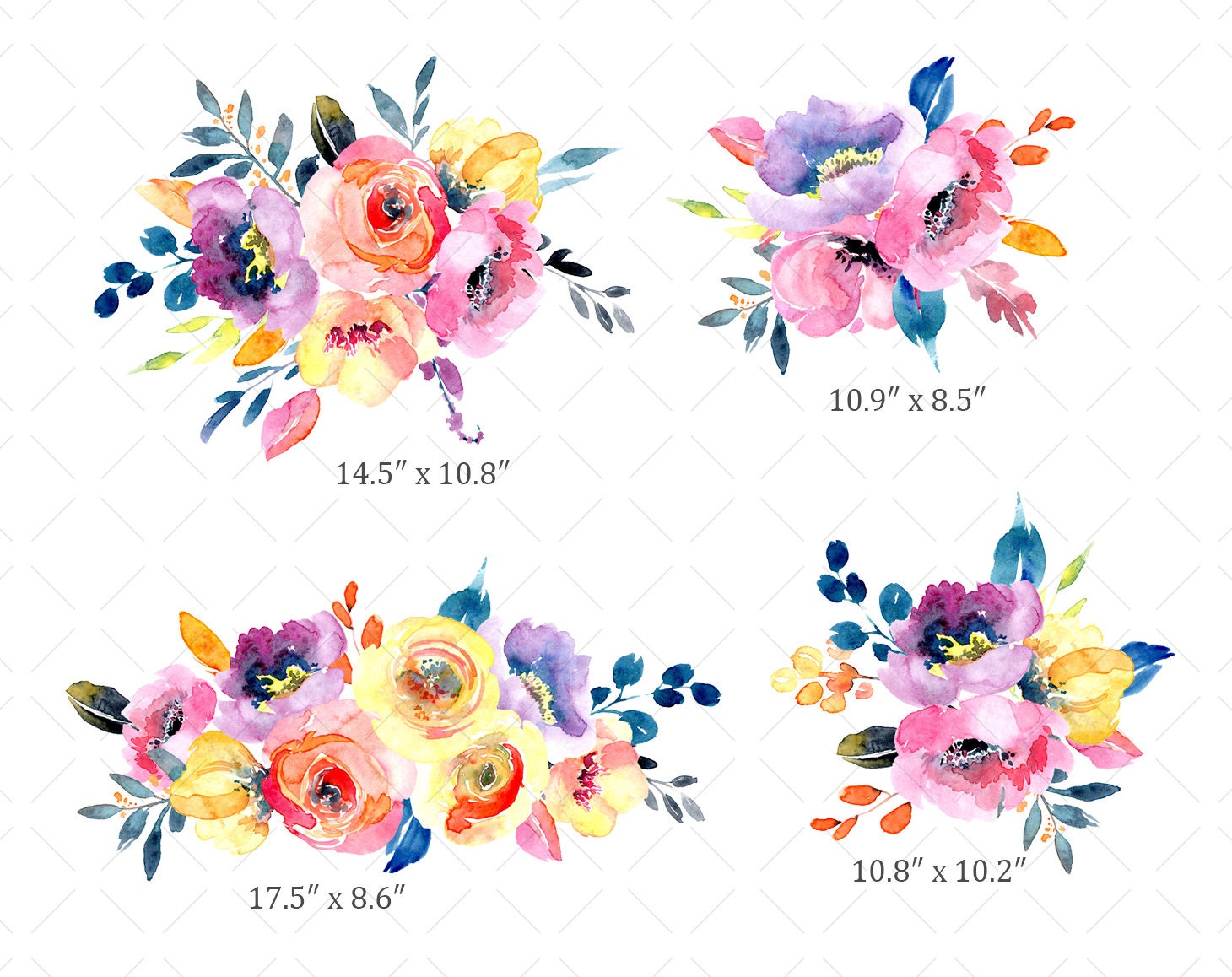Watercolor Bright Flowers Clipart Elements Bouquets Floral - Etsy